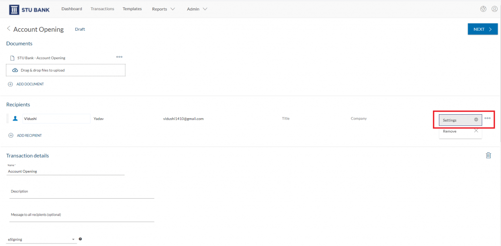 Validation of identity using OneSpan Sign tool
