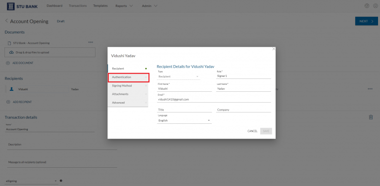 Validation of identity using OneSpan Sign tool